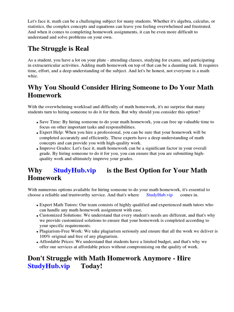 Hire Someone To Do Math Homework | PDF | Mathematics | Homework