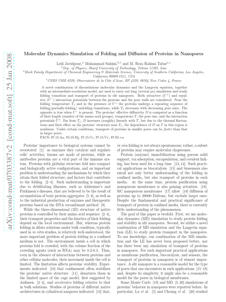 Molecular Dynamics Simulation of Folding and Diffusion of Proteins in ...