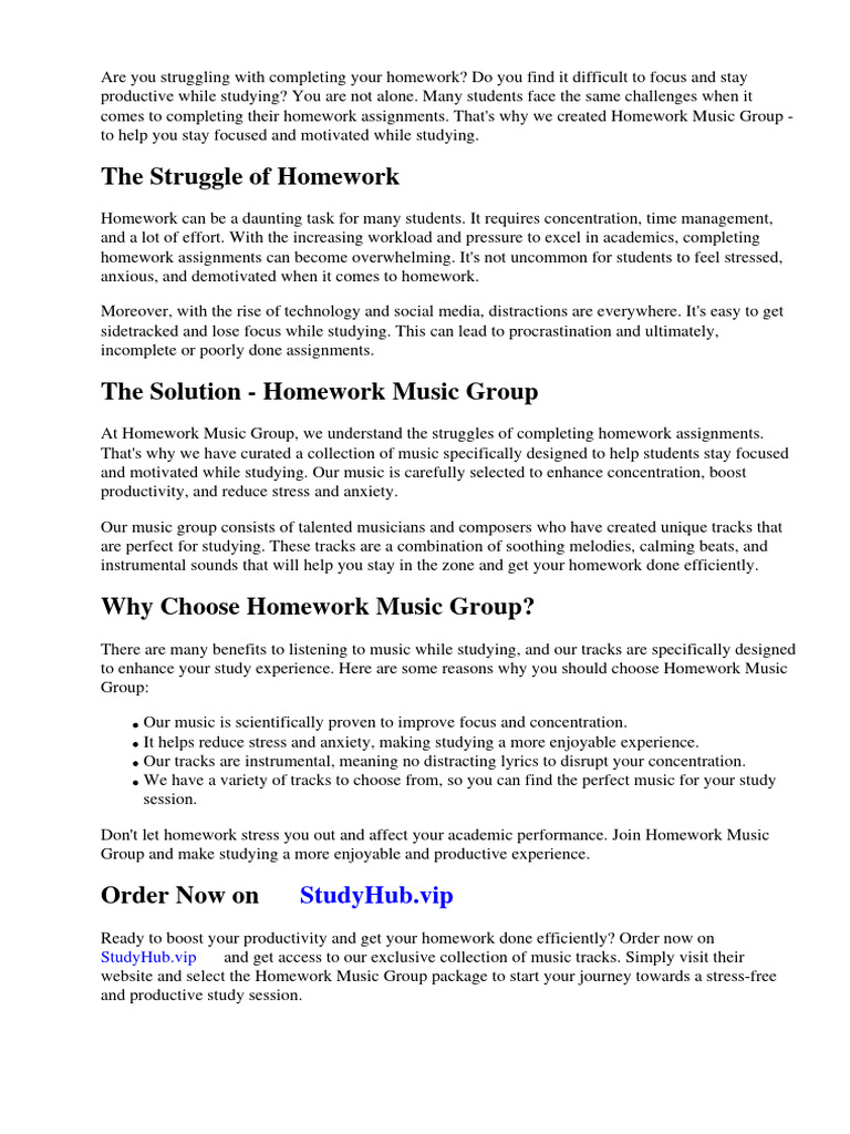 Homework Music Group | PDF | Homework | Flow (Psychology)