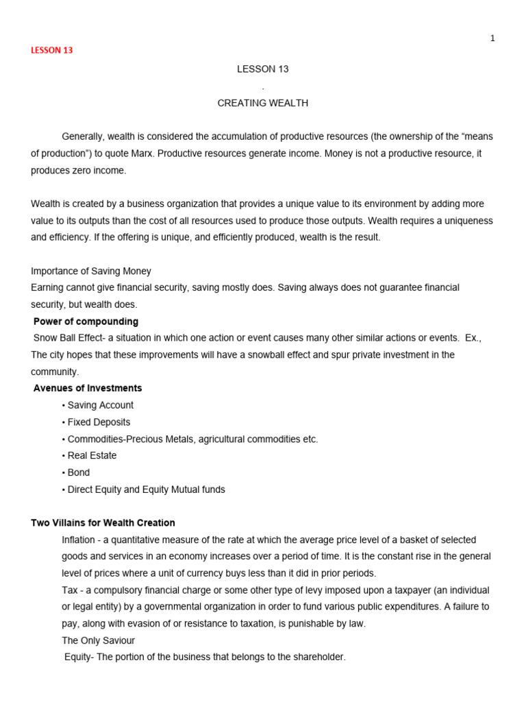 Lesson 13 - Creating-Wealth | PDF | Taxes | Wealth