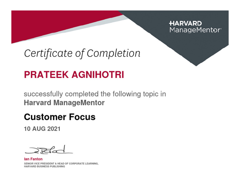 Customer Focus Completion Certificate | PDF
