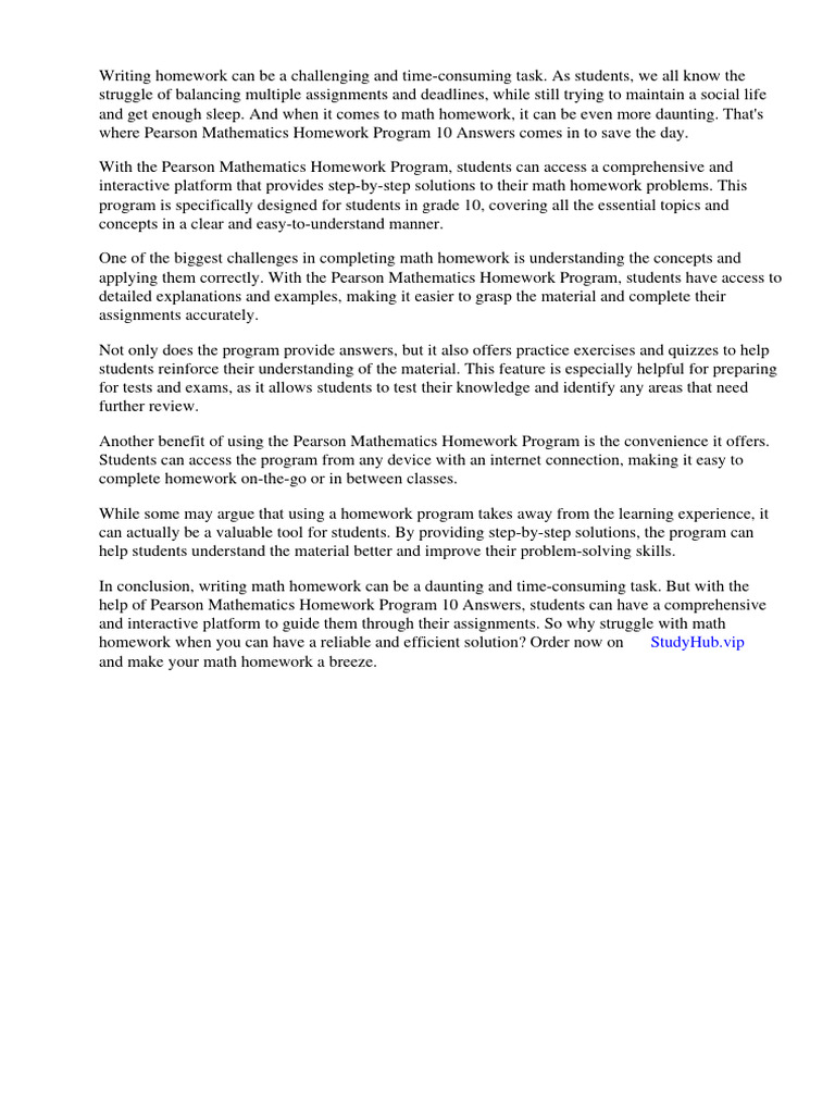 Pearson Mathematics Homework Program 10 Answers | PDF | Homework ...