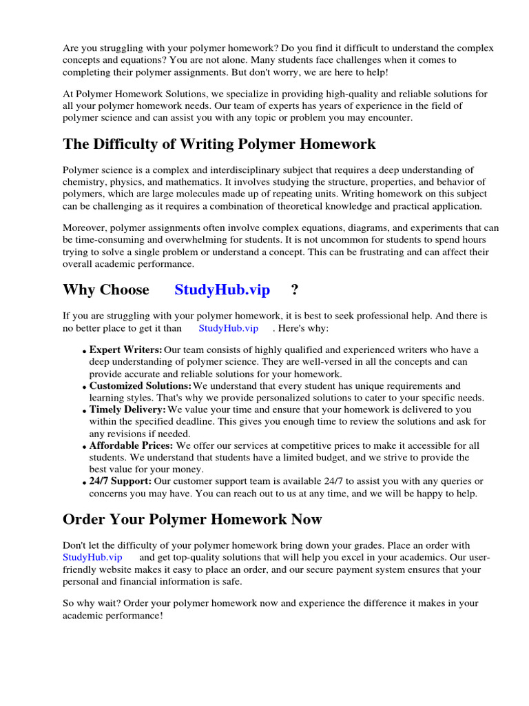 Polymer Homework Solutions | PDF | Homework | Polymers