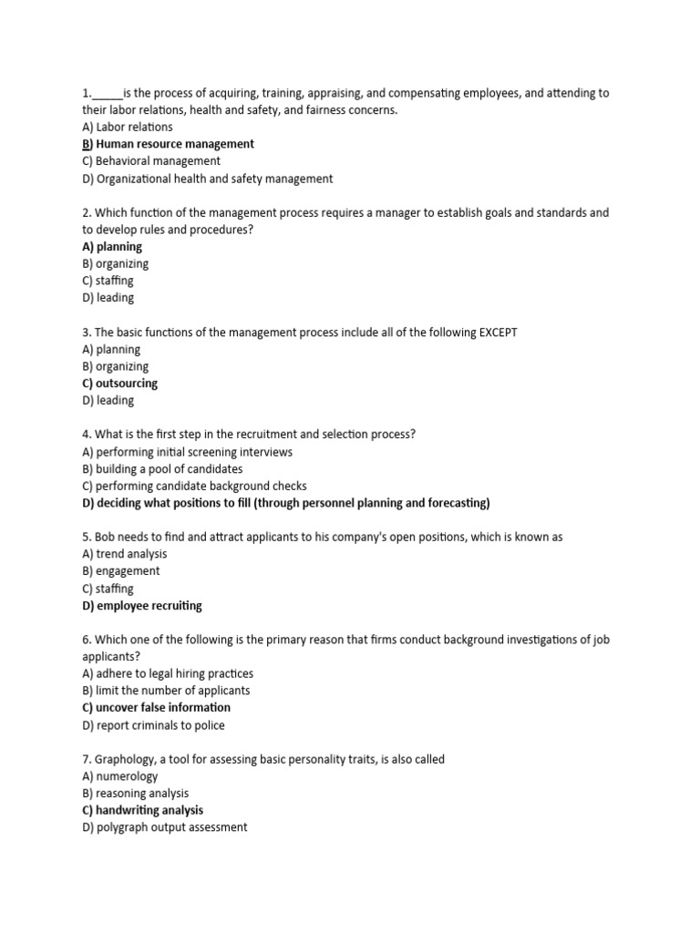 HR Management and Training Quiz | PDF | Recruitment | Employment