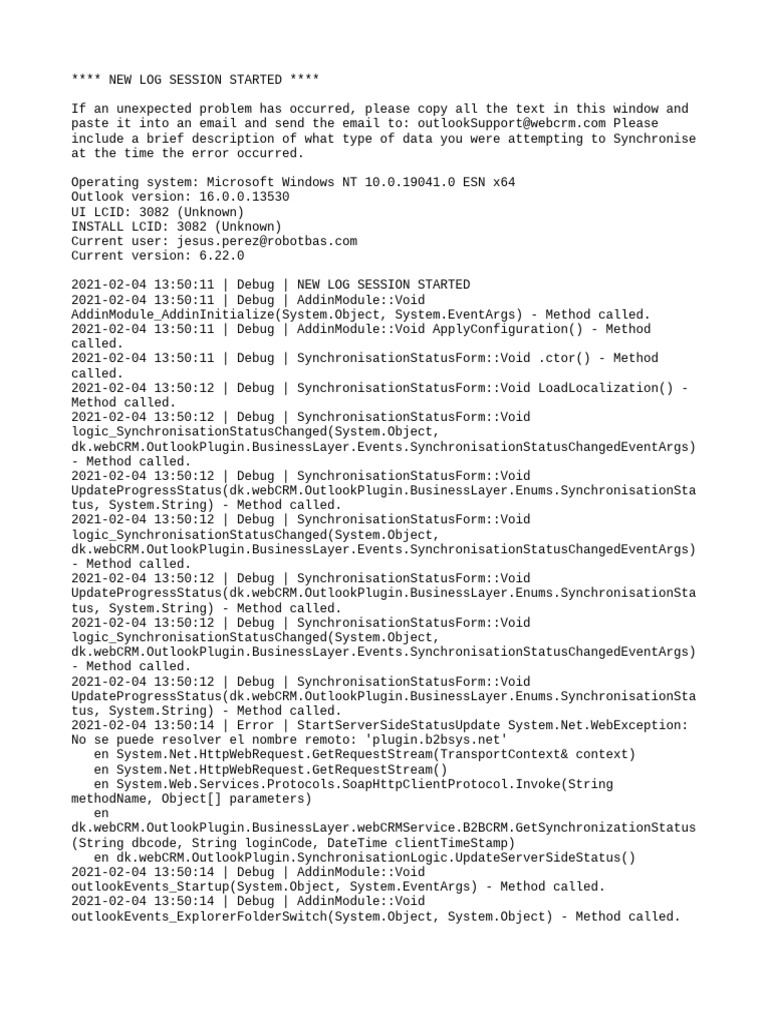 Outlook Plugin Synchronization Log | PDF | Constructor (Object Oriented ...