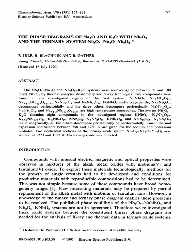 THE PHASE DIAGRAMS OF Na2O AND K2O WITH Nb2O5 AND THE TERNARY SYSTEM Nb2O5-Na2O-Yb2O3 | PDF ...