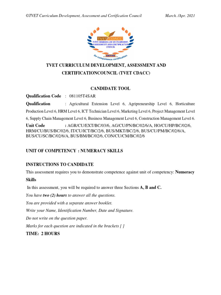 Numeracy Skills Level 6 Past Papers | PDF | Sampling (Statistics ...