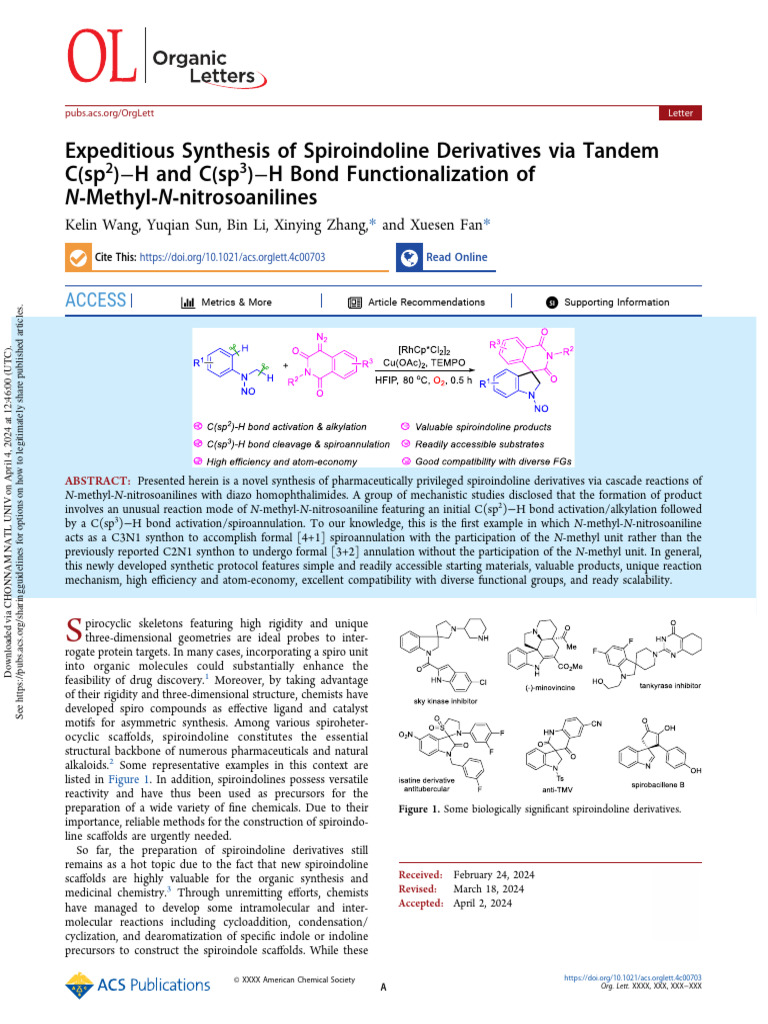 Synthesis of Spiroindoline Derivatives | PDF | Chemical Reactions ...