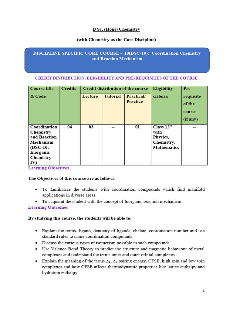 Coordination & Organic Chemistry Courses | PDF | Coordination Complex ...