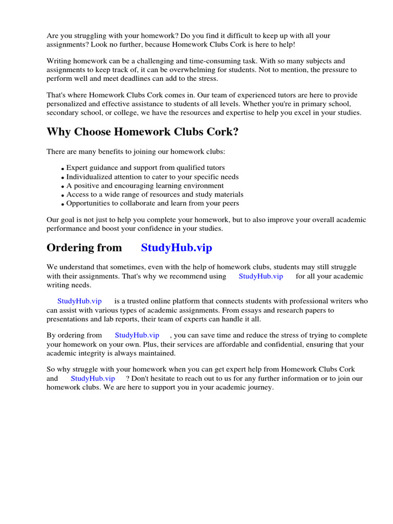 Homework Clubs Cork | PDF | Homework | Teachers