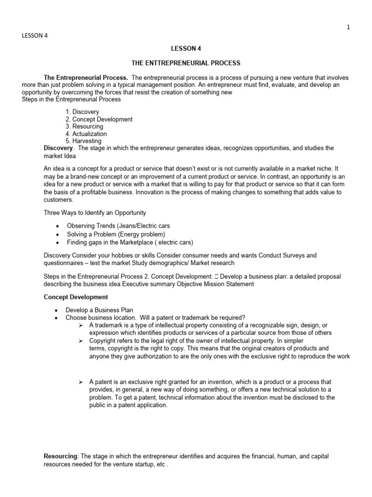 LESSON-4-THE-ENTREPRENEURIAL-PROCESS | PDF | Entrepreneurship | Patent