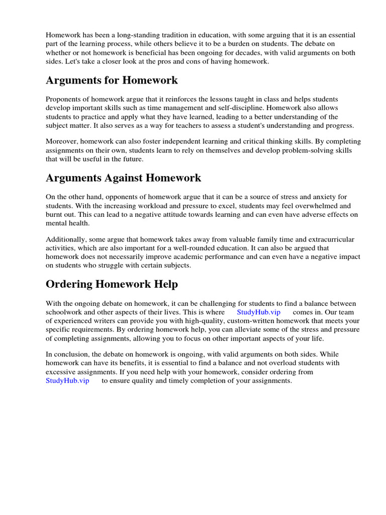 Arguments For and Against Having Homework | Download Free PDF | Homework | Teachers