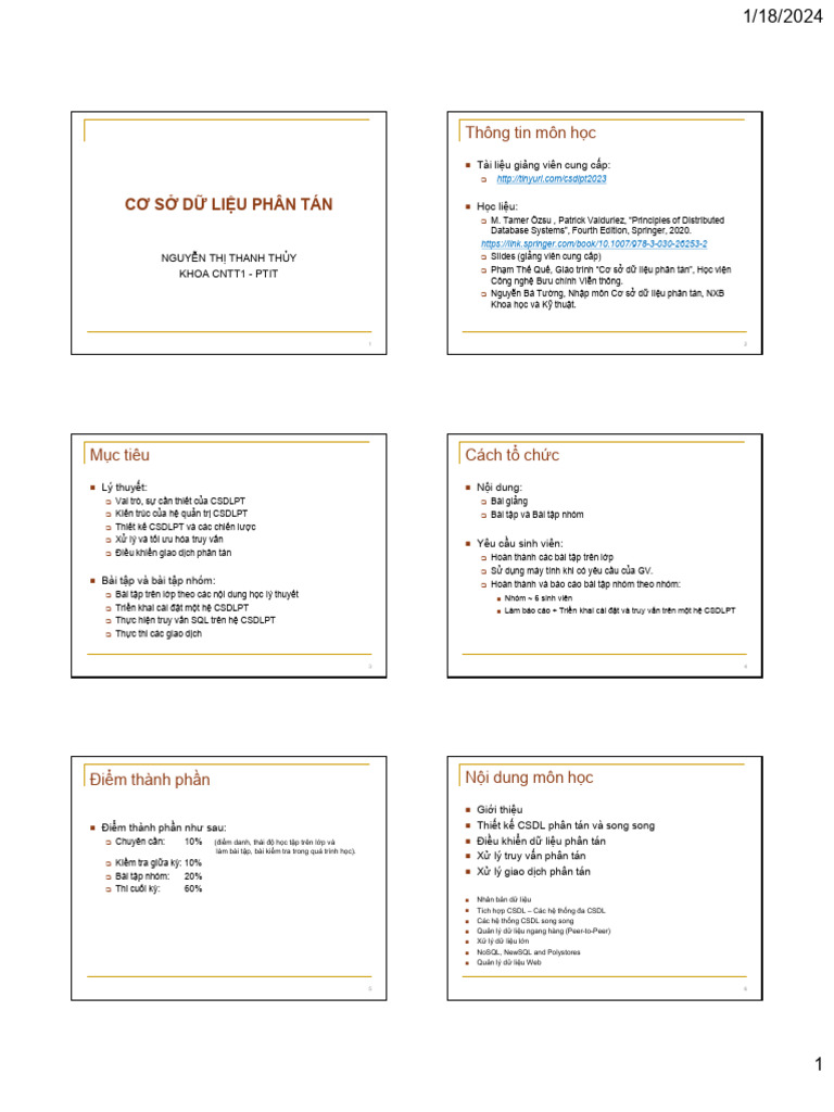 0-Gioi thieu mon hoc_CSDLPT | PDF