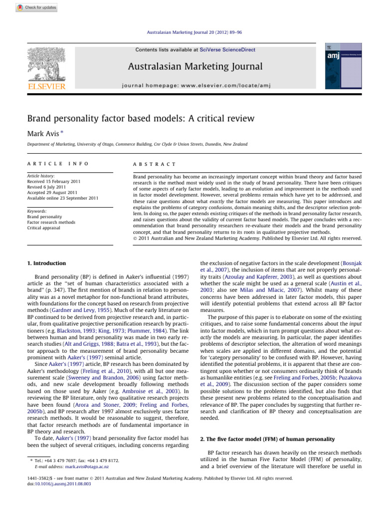 Brand Personality Factor Based Models - A Critical Review | PDF ...