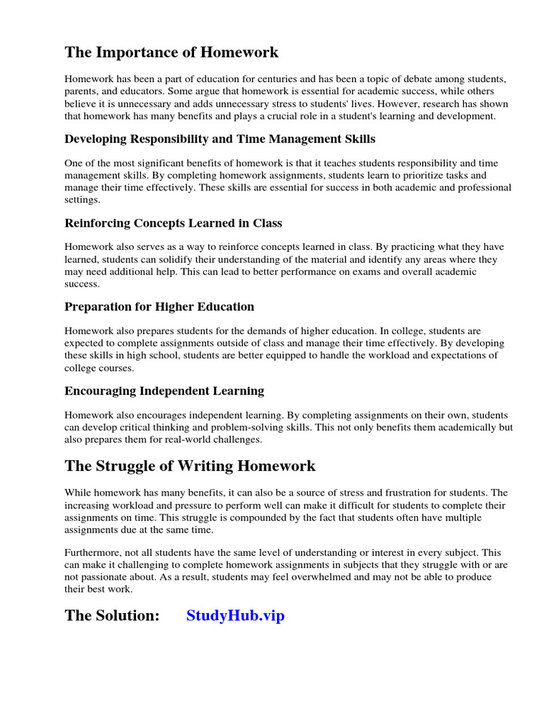 Article On Importance of Homework | PDF | Homework | Learning