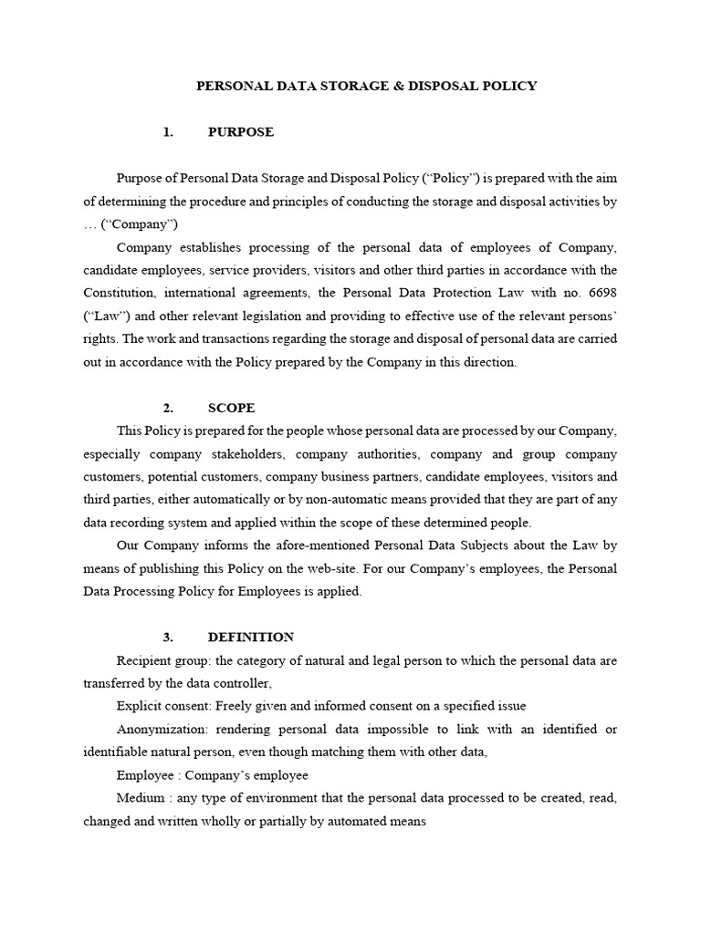 Kvkk-En PERSONAL DATA STORAGE & DISPOSAL POLICY | PDF | Computer ...