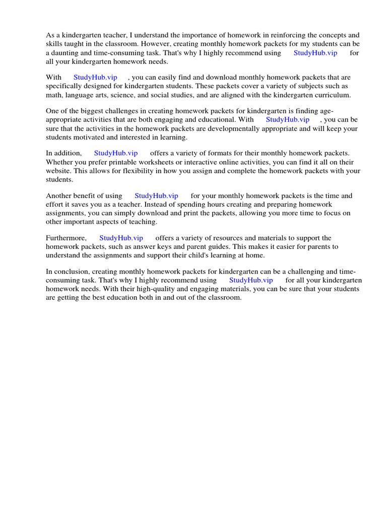 Monthly Homework Packets For Kindergarten | PDF | Homework | Safari ...