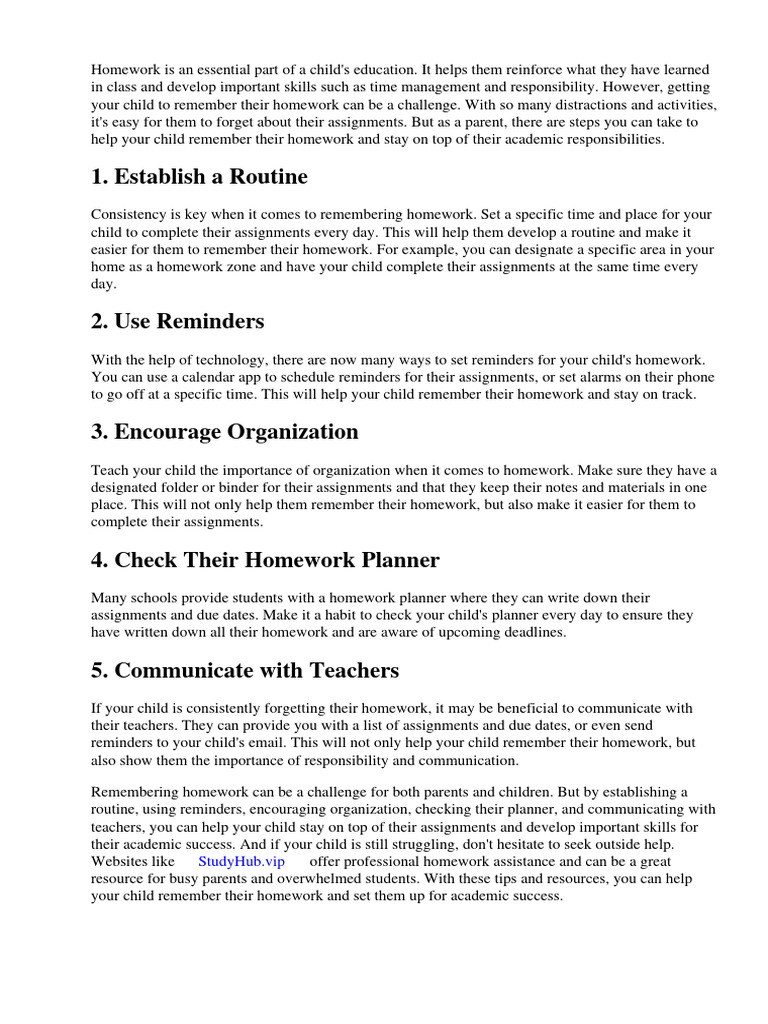 How to Help Your Child Remember Their Homework | PDF | Homework | Teachers