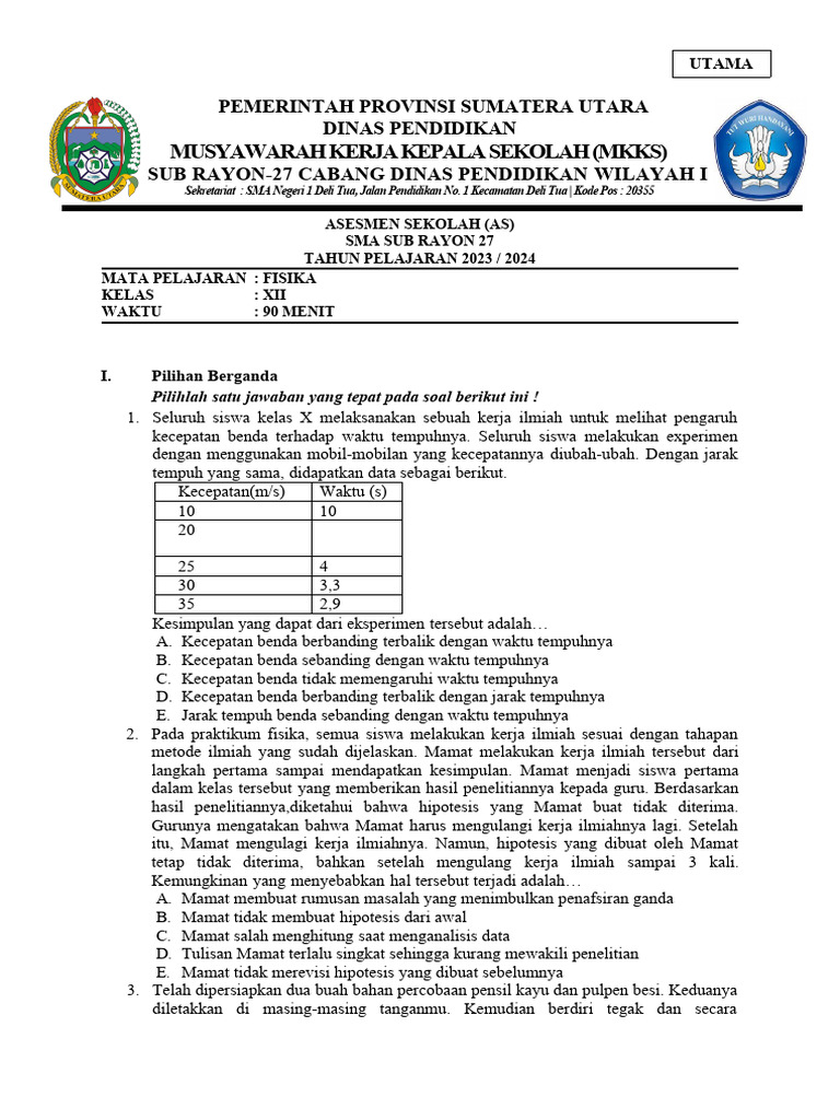 Soal Fisika SMA Sub Rayon 27 | PDF