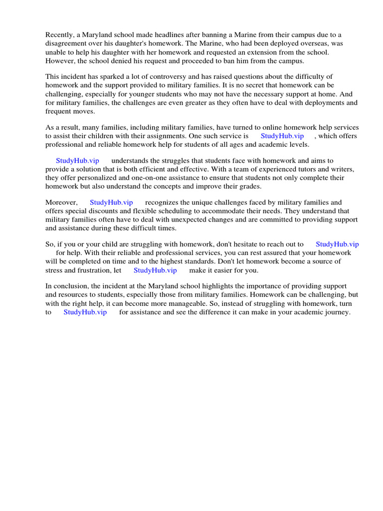 Maryland School Bans Marine Over Daughters Homework | PDF | Schools ...