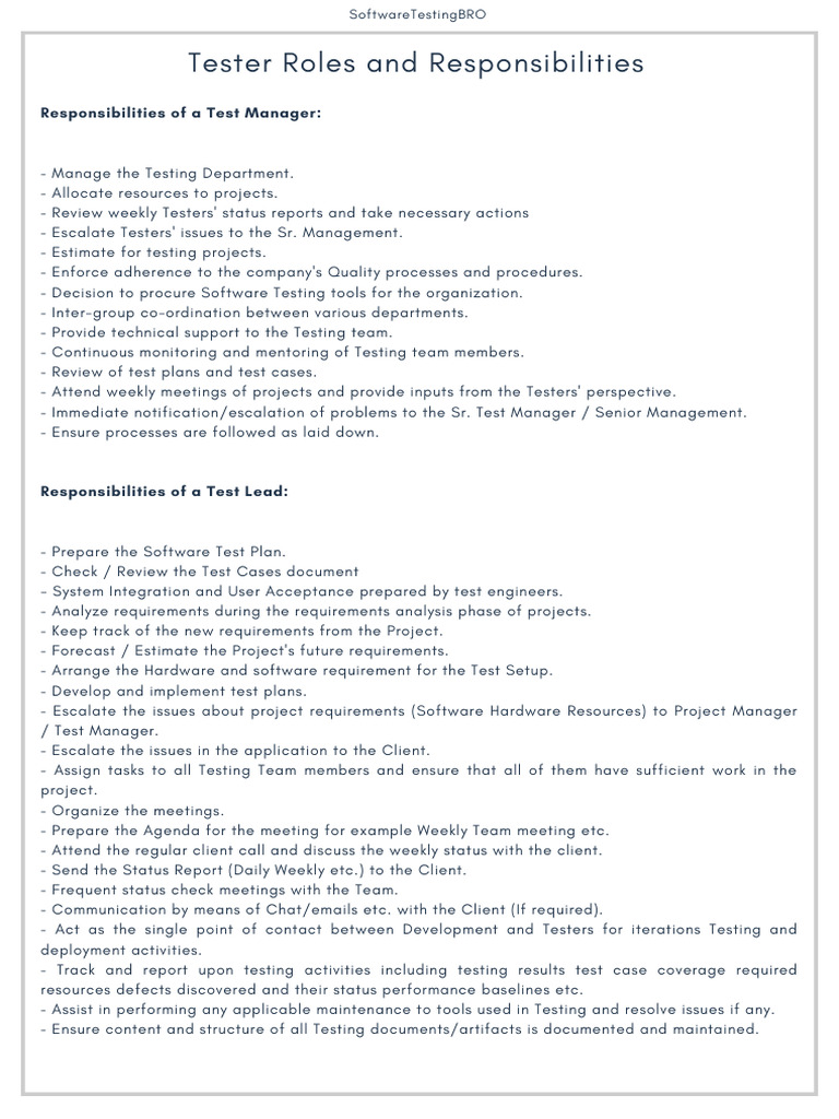 Test Management Roles & Responsibilities | PDF | Software Testing ...