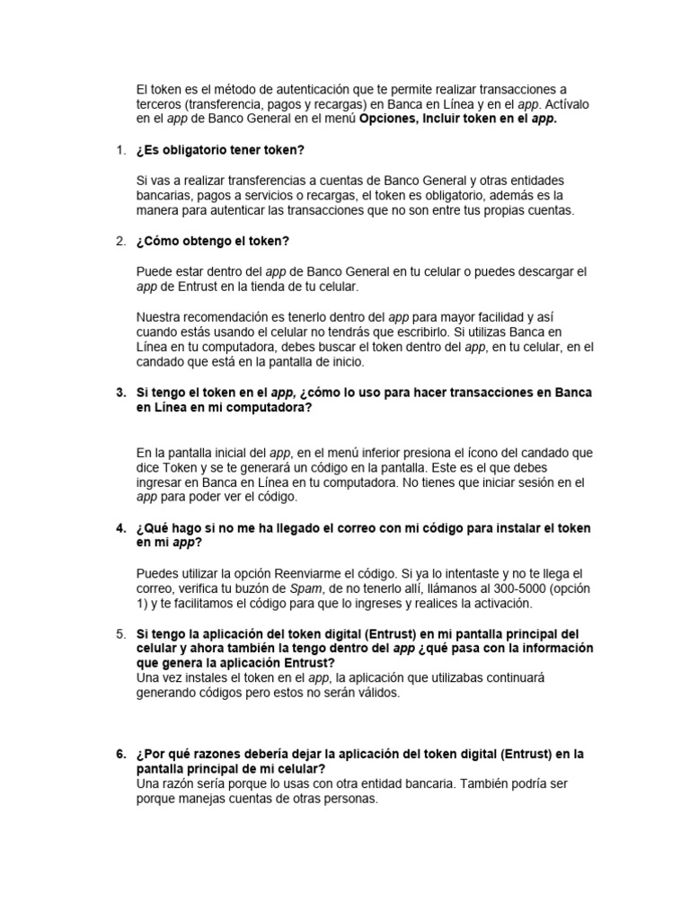 Preguntas Frecuentes Token App BM Agosto 2019 | PDF | Aplicación movil ...