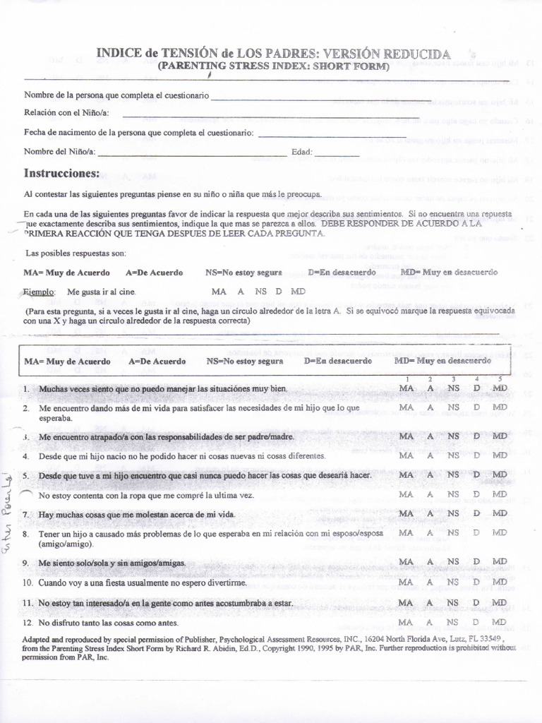 10 Parental StressIndex Short Form (PSI-SF) | PDF