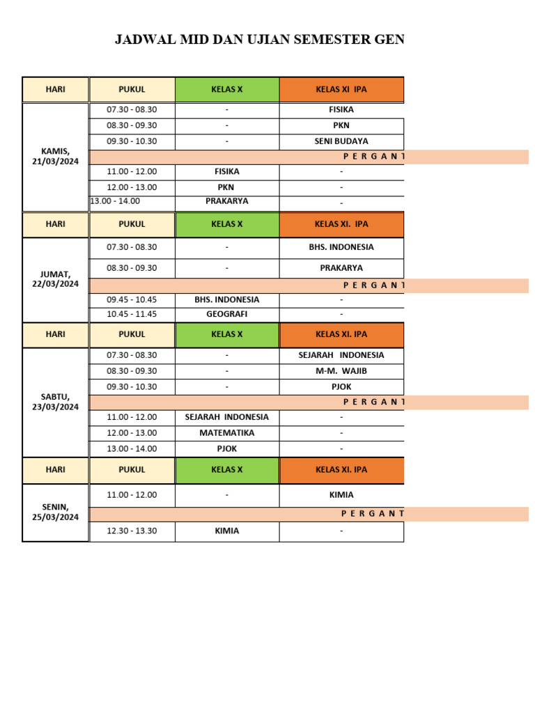 Roster Ujian-mid+Sem Genap | PDF