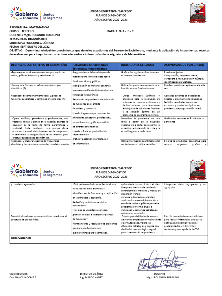 Plan Diag. Mate 3 A-B-C2022-2023 | PDF | Ecuaciones | Línea (geometría)
