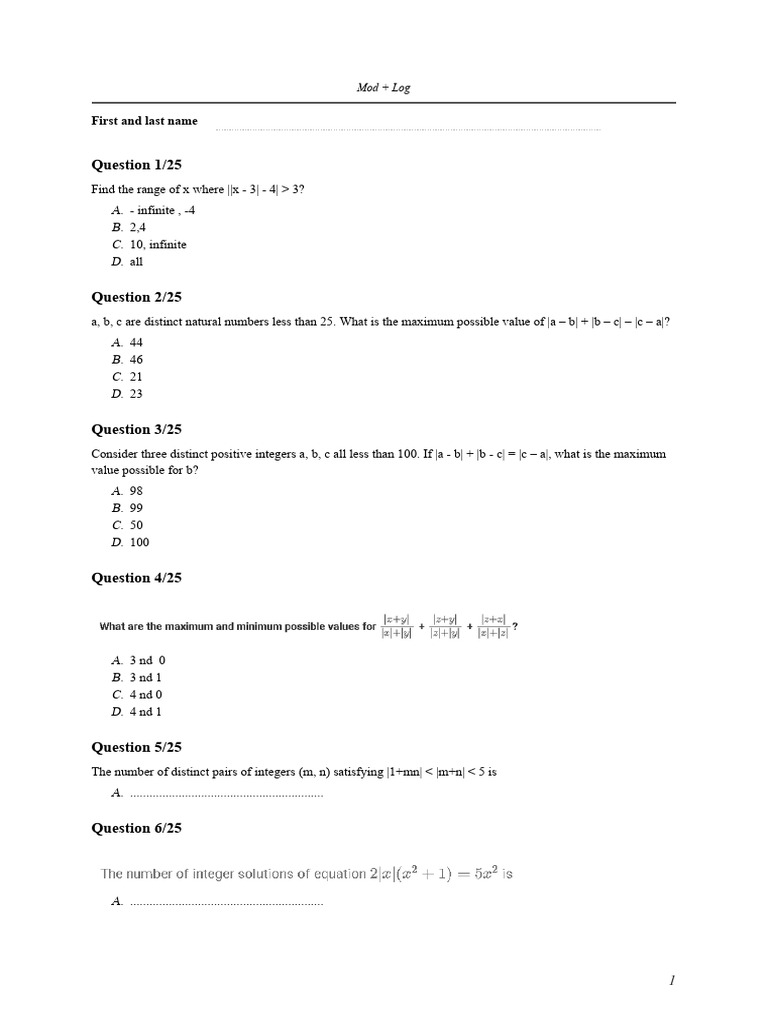 Mod + Log - Questions | PDF | Mathematics | Number Theory