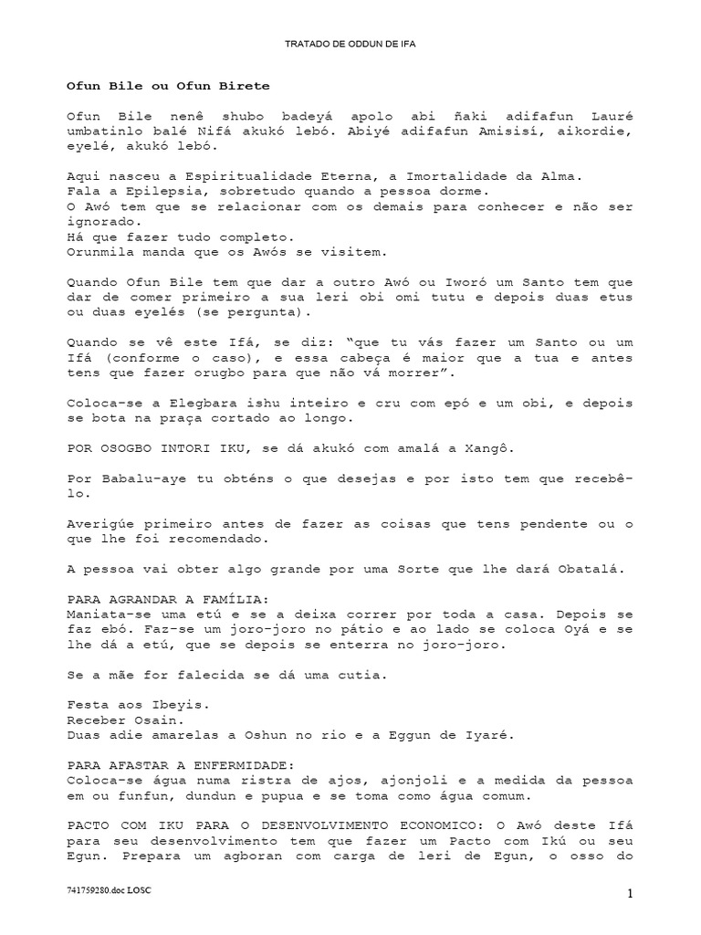 15 - Ofun Bile Ou Ofun Birete | PDF | Artes Linguísticas e Disciplina ...