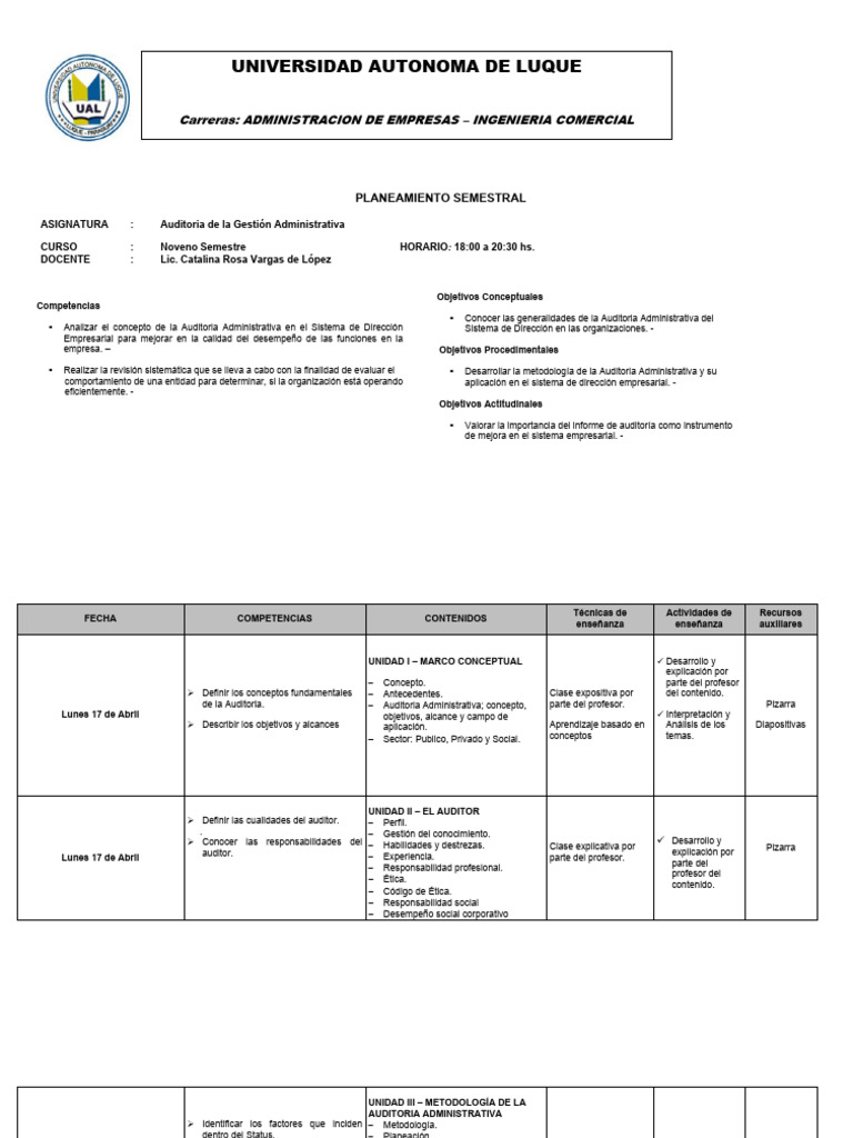 Modelo de Planificacion de Clases | PDF | Auditoría | Maestros