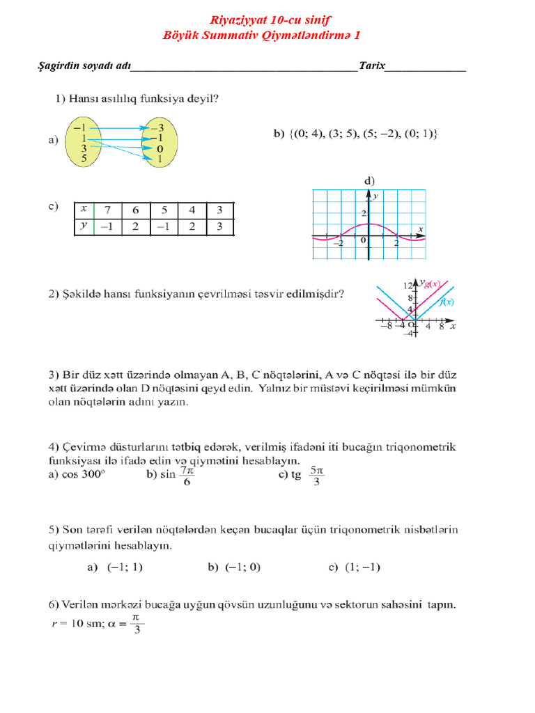Riyaziyyat 10 Bsq 1 | PDF
