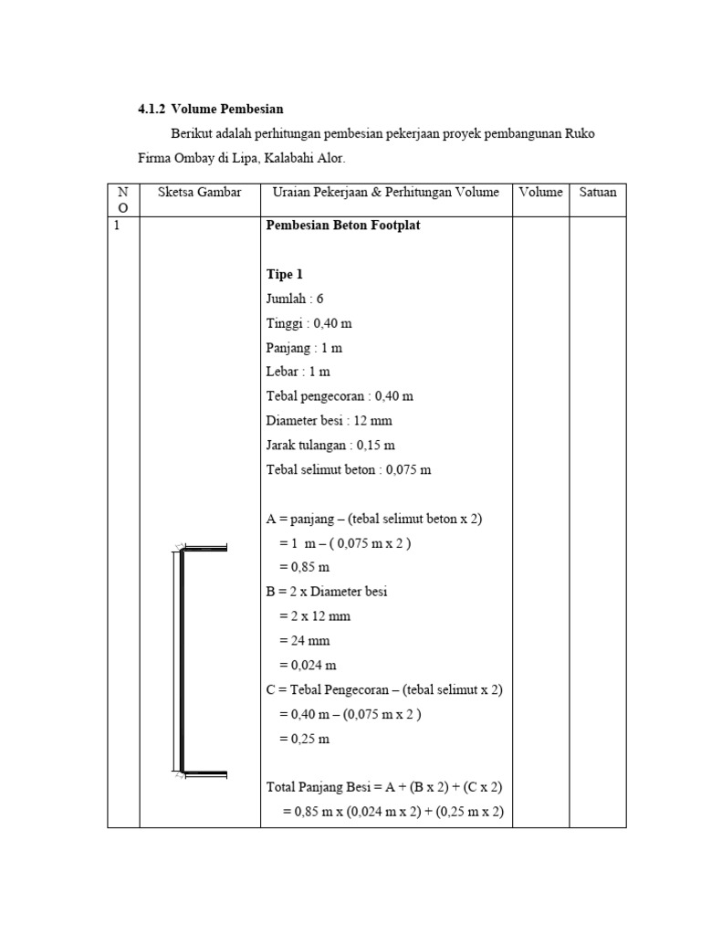 Hitungan Volume Pembesian | PDF
