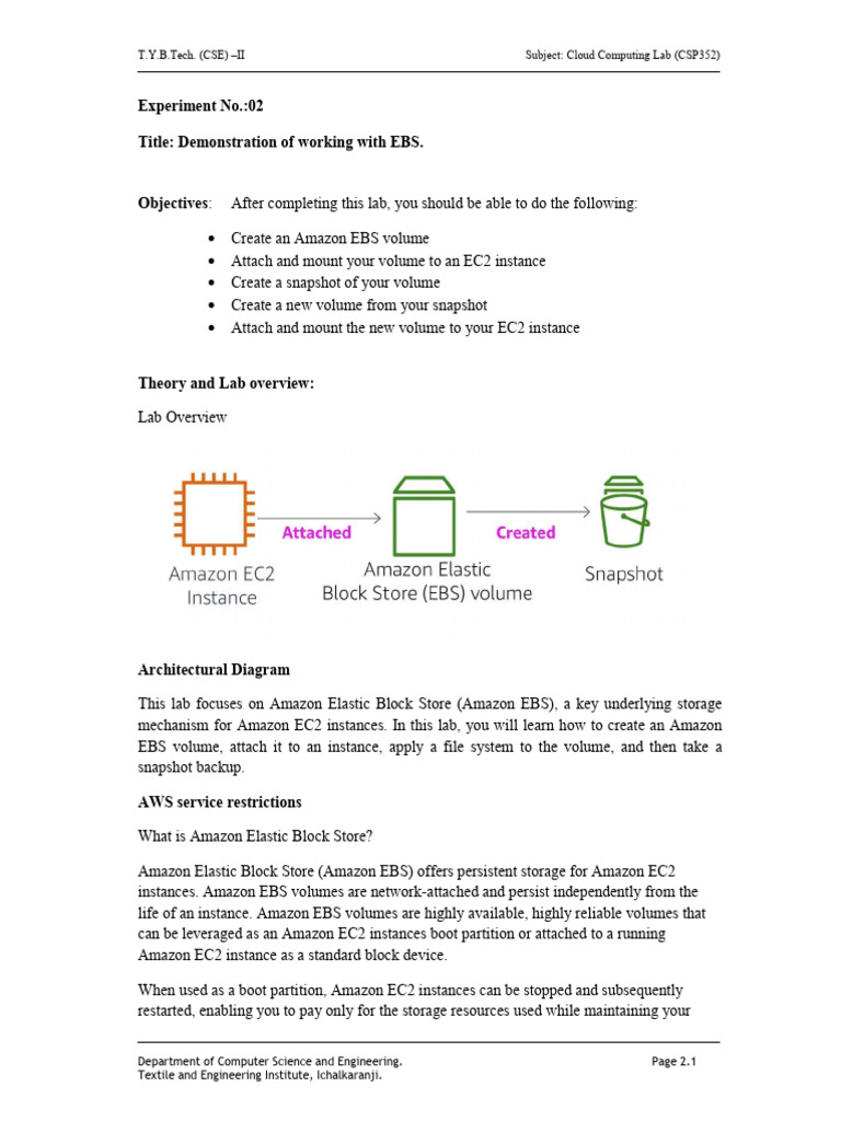 Amazon EBS Lab: Create and Manage Volumes | PDF | Amazon Web Services ...