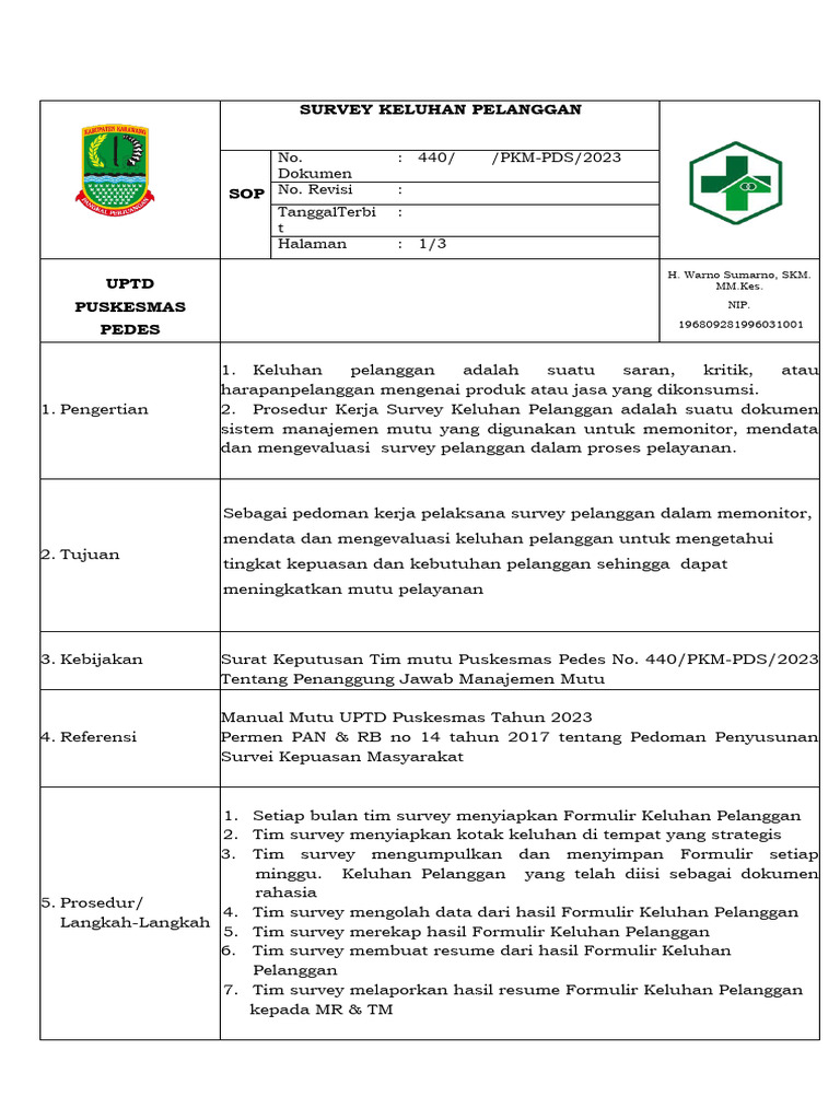Prosedur Survey Keluhan Pelanggan Puskesmas | PDF | Bisnis | Pengelolaan Keuangan & Uang