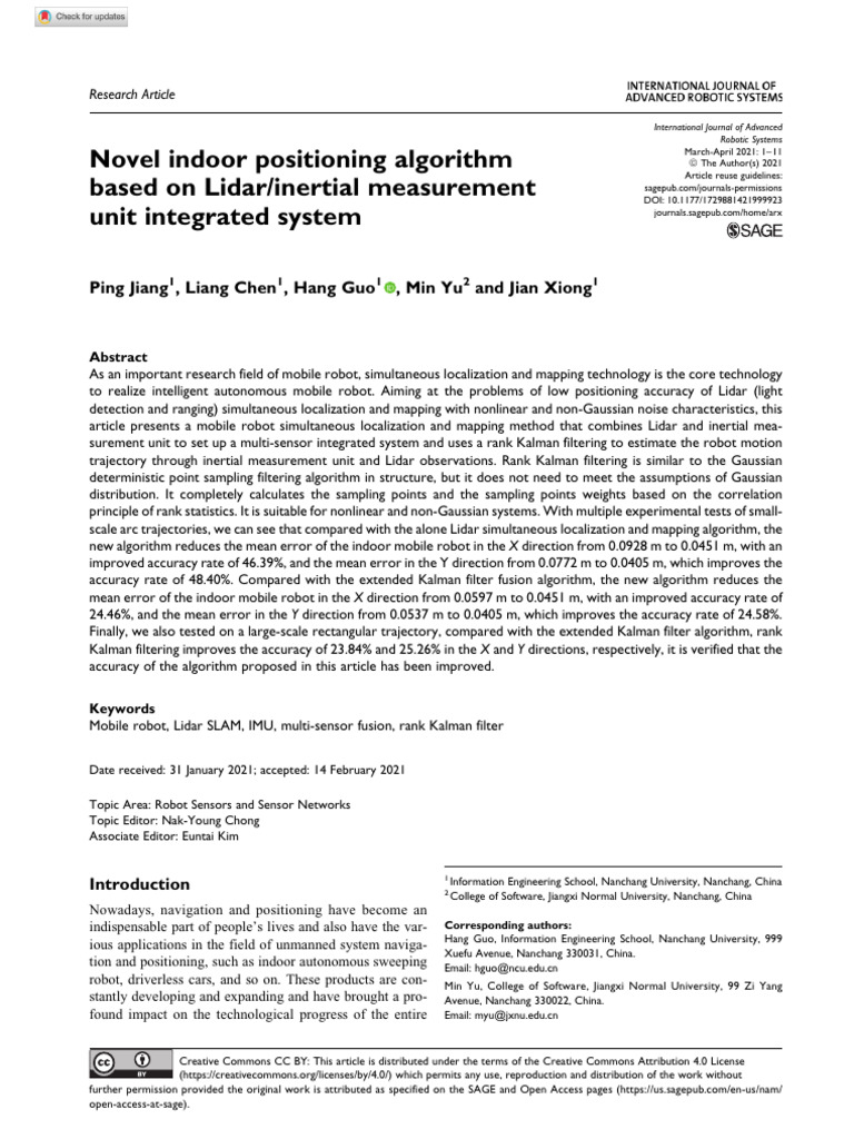 Novel_indoor_positioning_algorithm_based_on_Lidari | PDF | Kalman Filter | Inertial Navigation ...