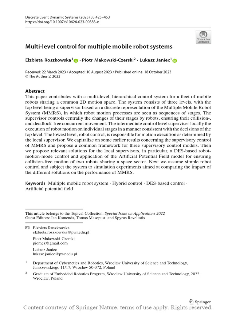 Multi-level Control for Multiple Mobile Robot Syst | PDF | Mathematical Optimization | Robot