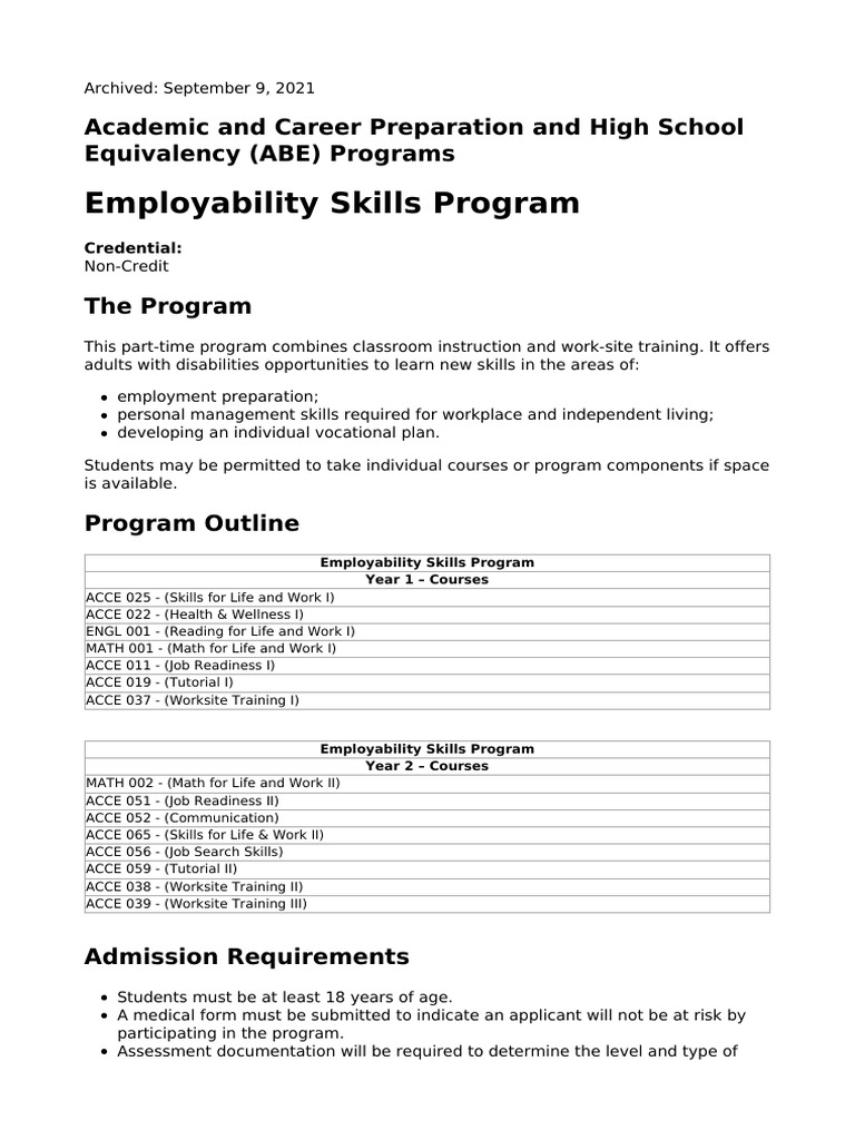 2021 09 09 Employability Skills Program | PDF