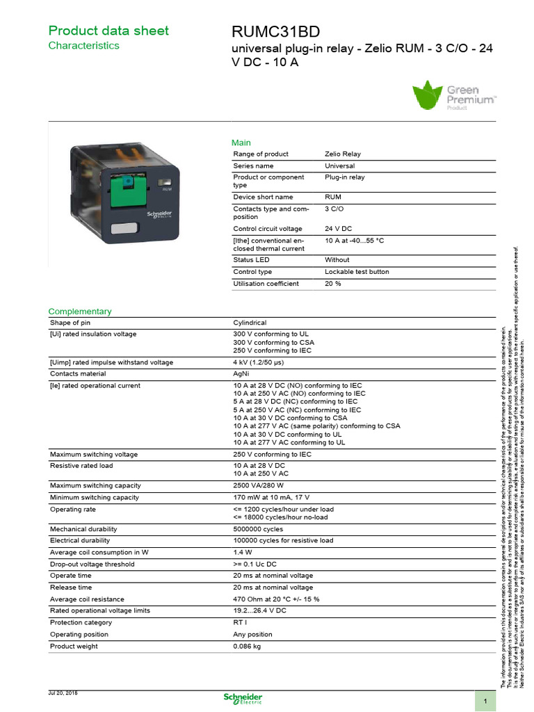 Datasheet rele RUMC31BD | PDF | Alternating Current | Electrical ...