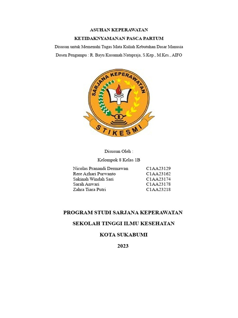 ASKEP Ketidaknyamanan Pasca Partum Kelompok 8 | PDF