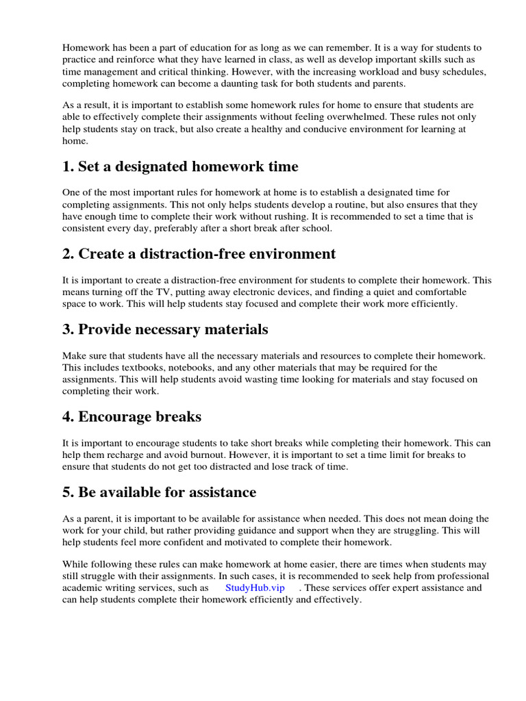 Homework Rules For Home | PDF | Homework | Teachers