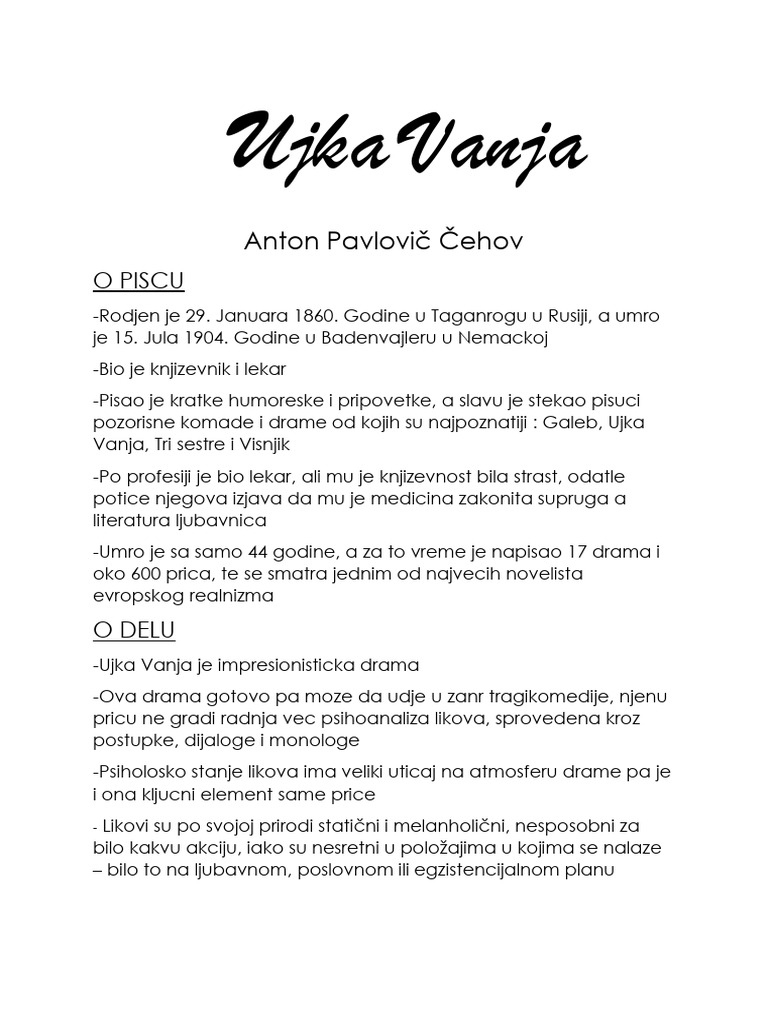 Ujka Vanja Lektira | PDF