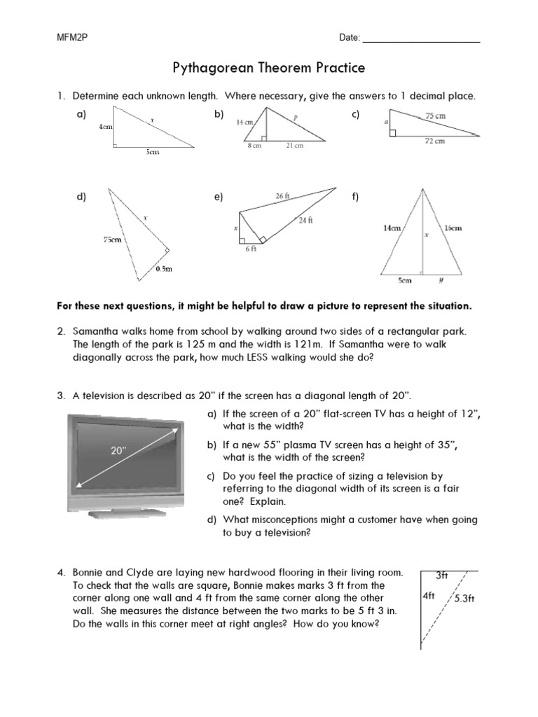 MFM2P - WS1 - Pythagorean Theorem Practice | PDF | Games & Activities | Teaching Methods & Materials