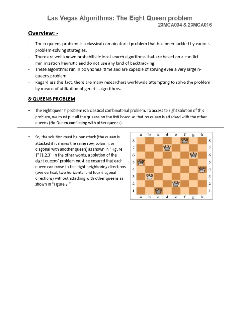 Las Vegas Algorithms - The Eight Queen problem | PDF | Applied Mathematics | Theoretical ...