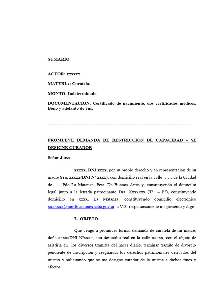 MODELO CURATELA PCIA | PDF | Medicina | Medicina CLINICA