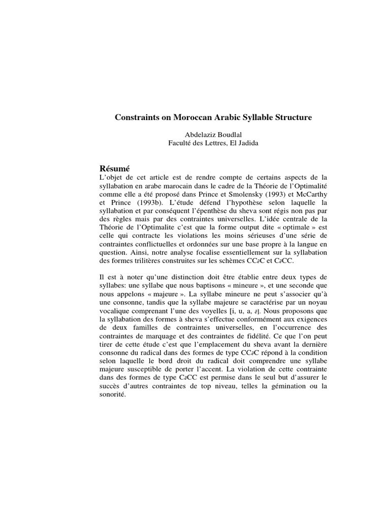 1 BOUDLAL Moroccan - Arabic - Syllable - Structure | PDF | Phonétique ...