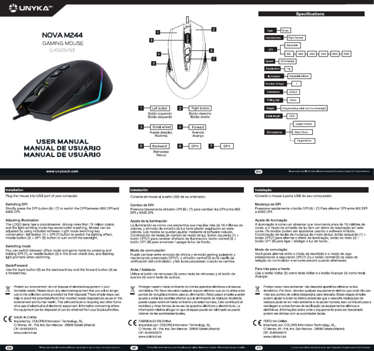 Gaming Mouse UK505451 - User Manual - A6 | PDF