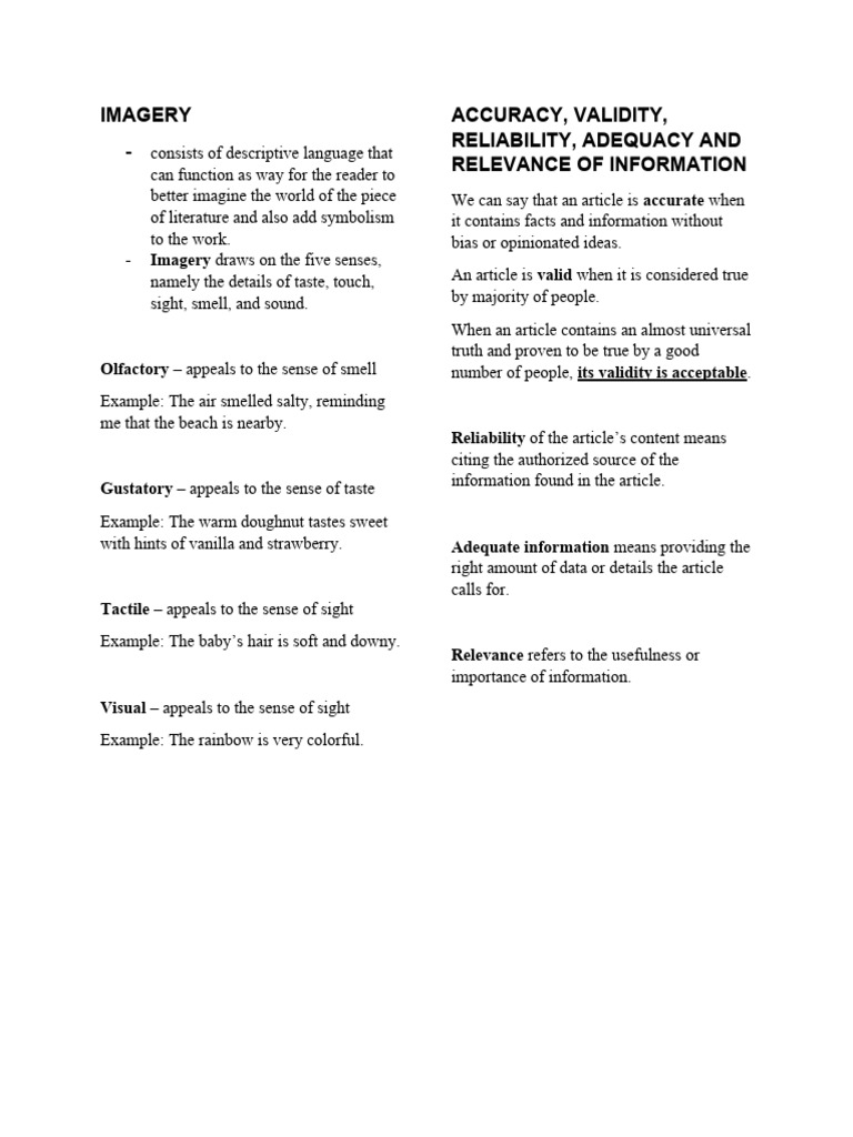Imagery & Accuracy, Validity and Reliability of Information | PDF
