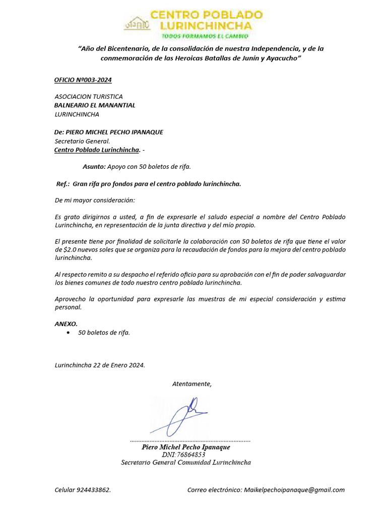 Oficio 3 Lurinchincha | PDF | Cocina, comidas y vino | Hogar, jardinería y bricolaje